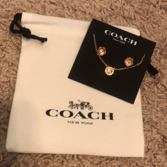 Coach | Jewelry | New Coach Rose Gold Flower Stud Crystal Necklace ...